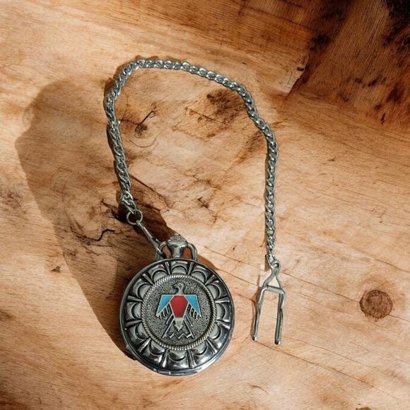 Accessories | Thunderbird Pocket Watch Silver And Turquoise Pocket ...